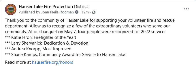Award Winners! – Hauser Fire