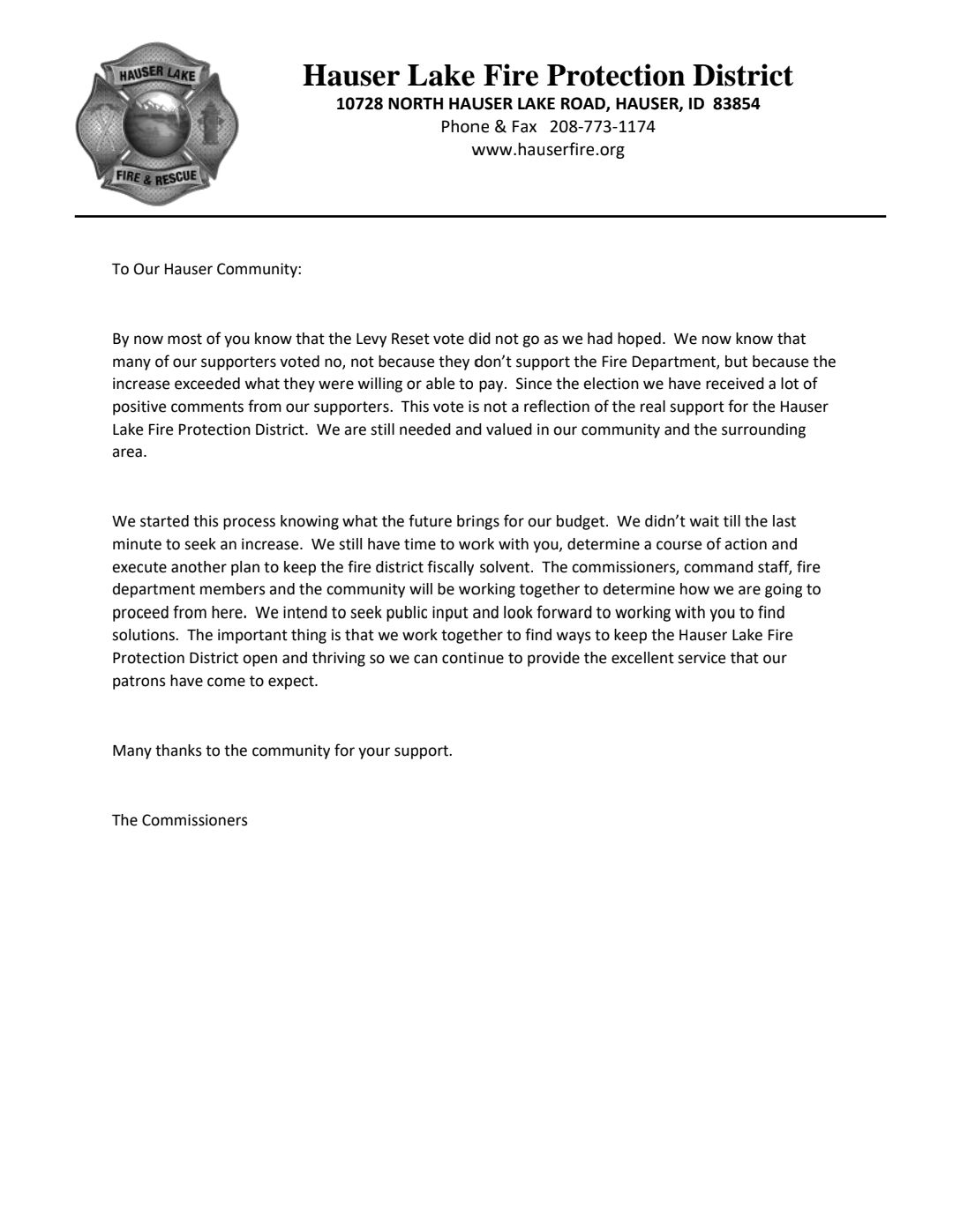 Hauser Fire – Hauser Lake Fire Protection District & Volunteer Fire ...